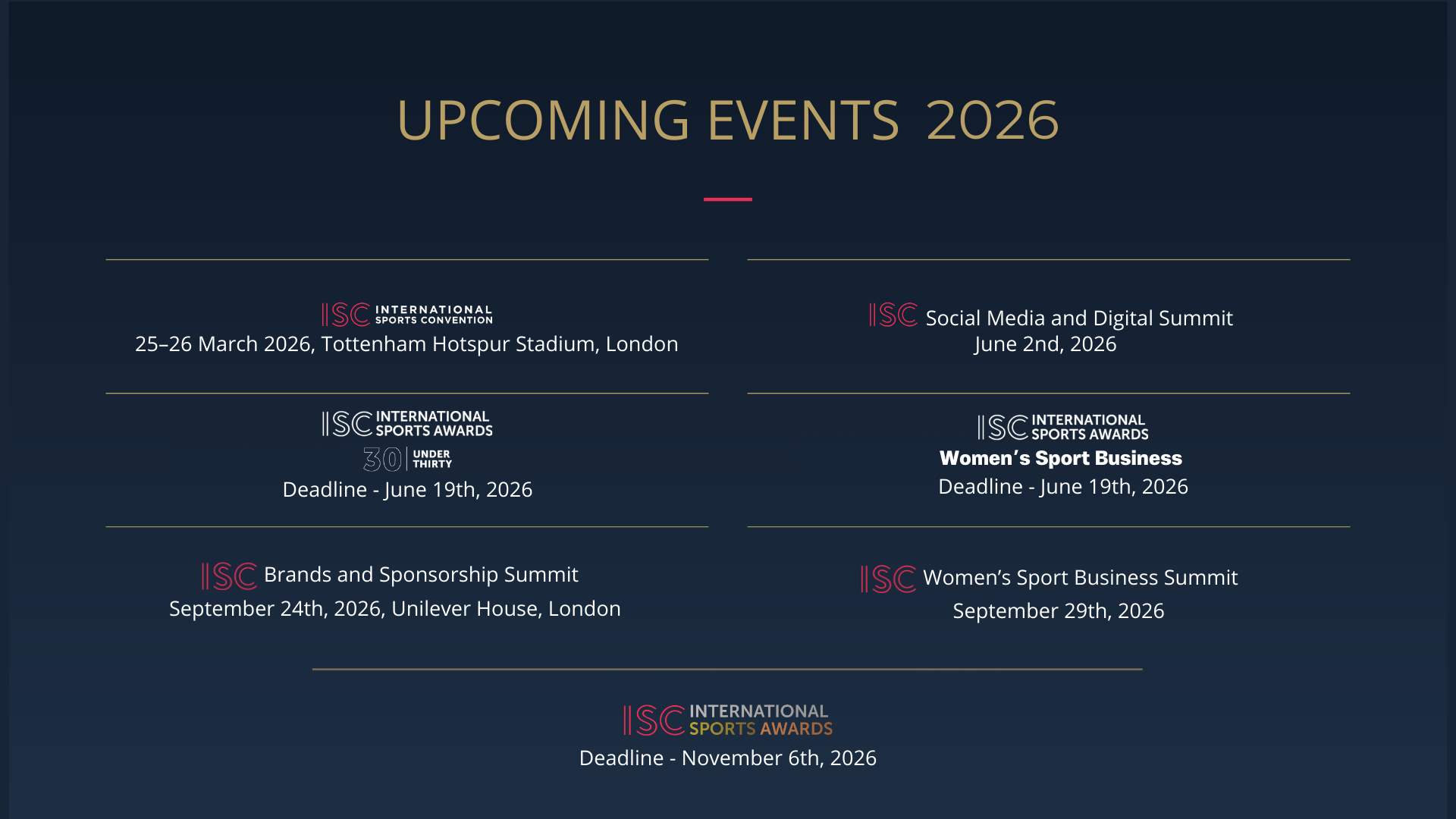 📅 International Sports Convention | 2026 Events Calendar ...